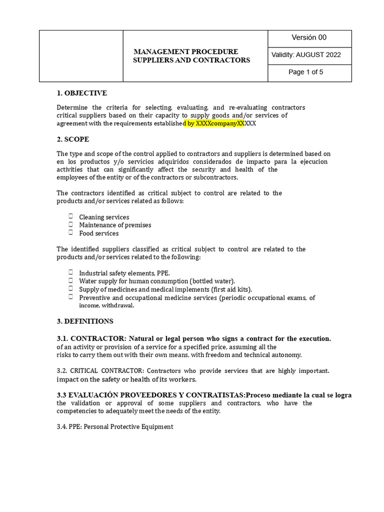 Supplier and Contractor Management Procedure | PDF | Personal Protective Equipment ...
