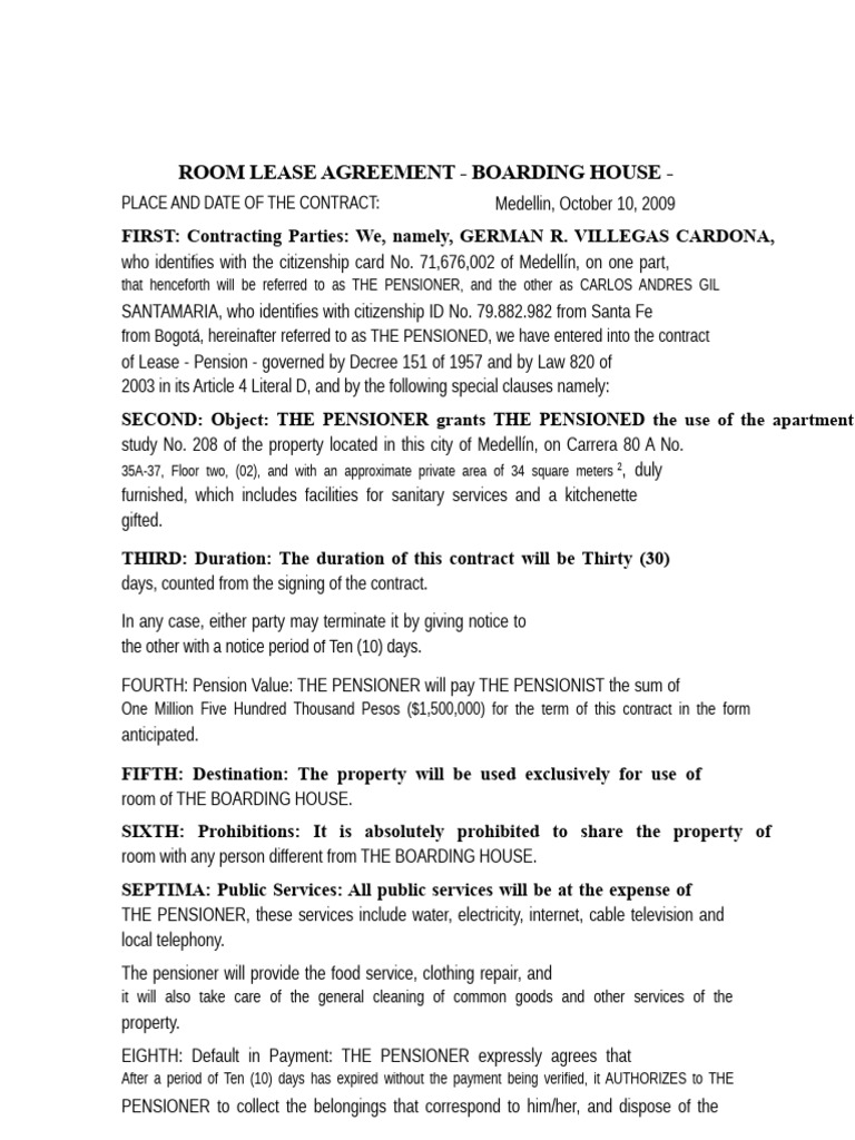 Rental Contract For Room - Boarding | PDF | Lease | Landlord