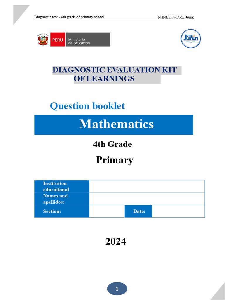 4th Grade Math Diagnostic Test 2024 | PDF