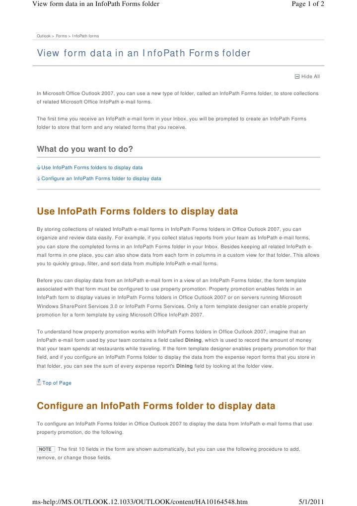 Configure An InfoPath Forms Folder To Display Data | PDF | Microsoft ...