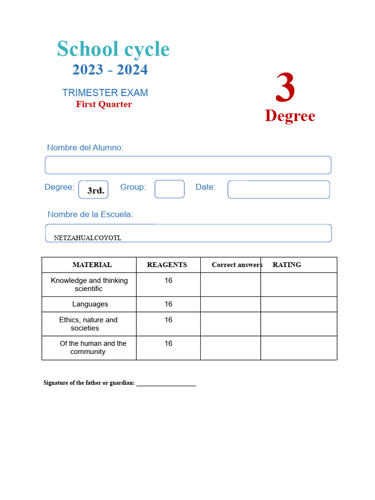 Evaluation First Trimester Third Grade 2023 2024 | PDF | Human Musculoskeletal System | Labia