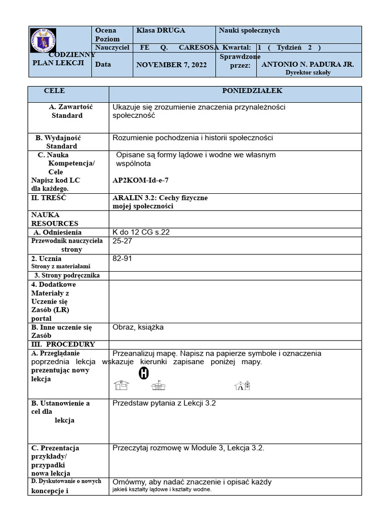 Nauczyciel FE Q. CARESOSA Kwartal: 1 (Tydzień 2) | PDF