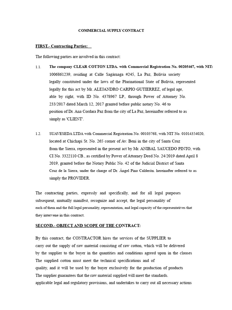 Contract For The Supply of Raw Cotton | PDF | Procurement | Breach Of ...