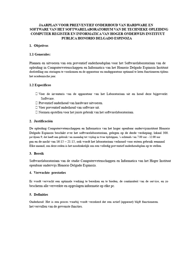 Onderhoudsplan | PDF