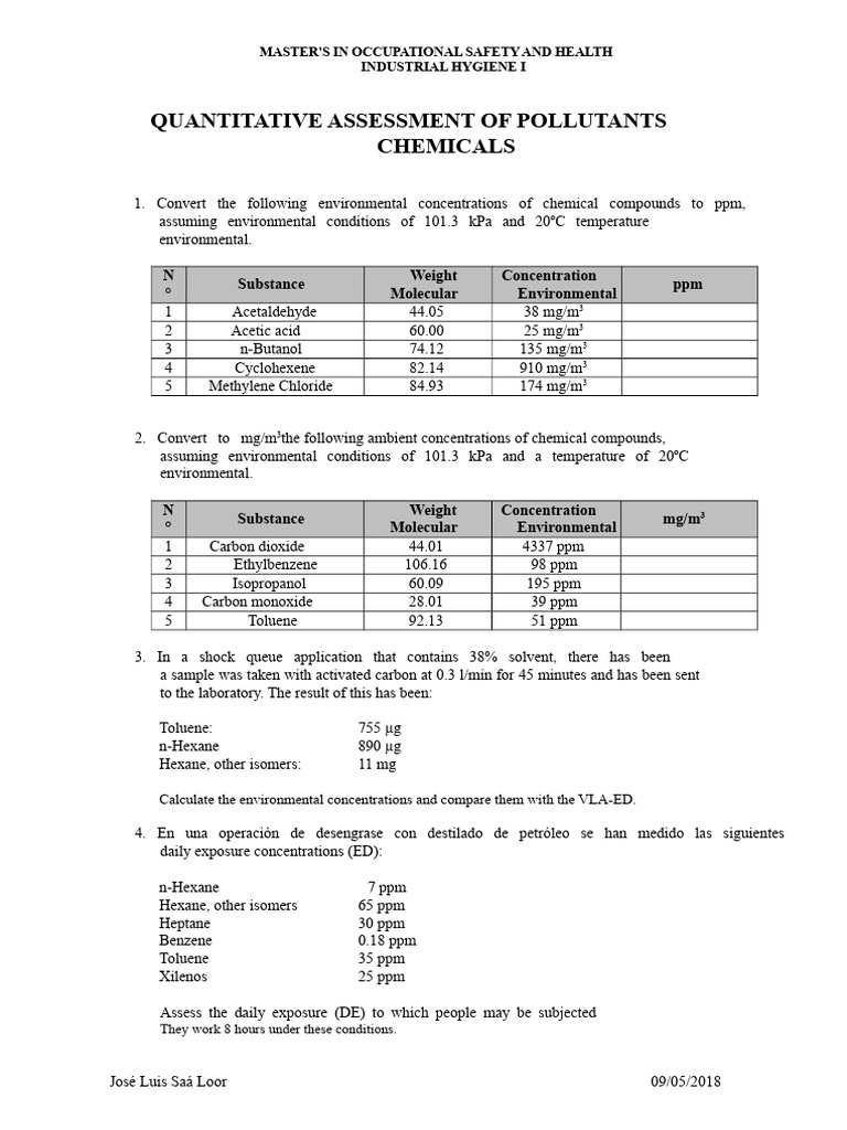 03 Quantitative Assessment of Chemical Pollutants | PDF | Chemical ...
