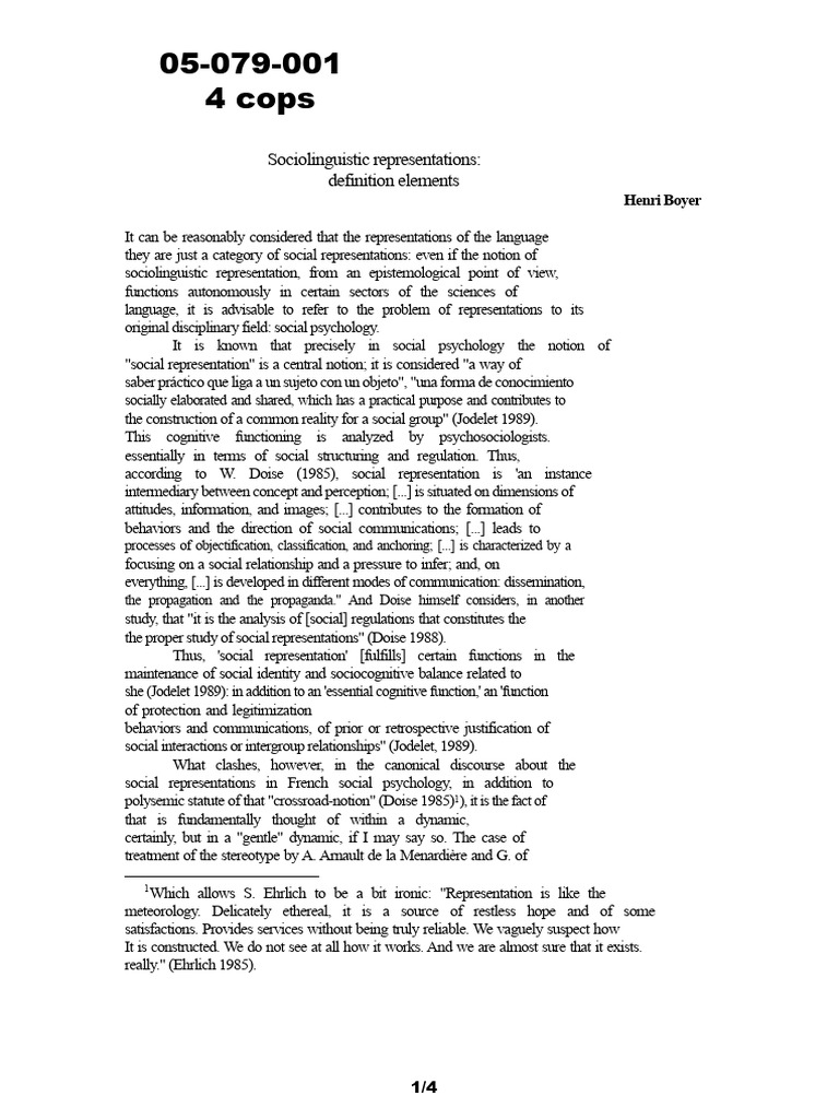 BOYER - Sociolinguistic Representations | PDF | Stereotypes | Social Stigma
