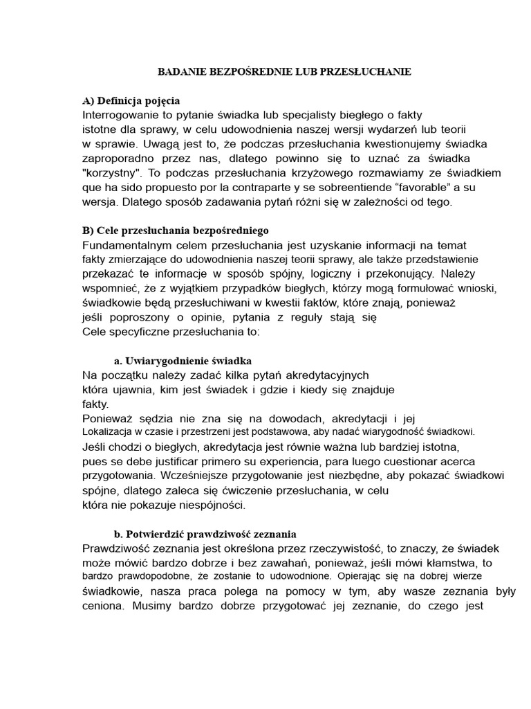 Bezpośredni Egzamin Lub Przesłuchanie | PDF