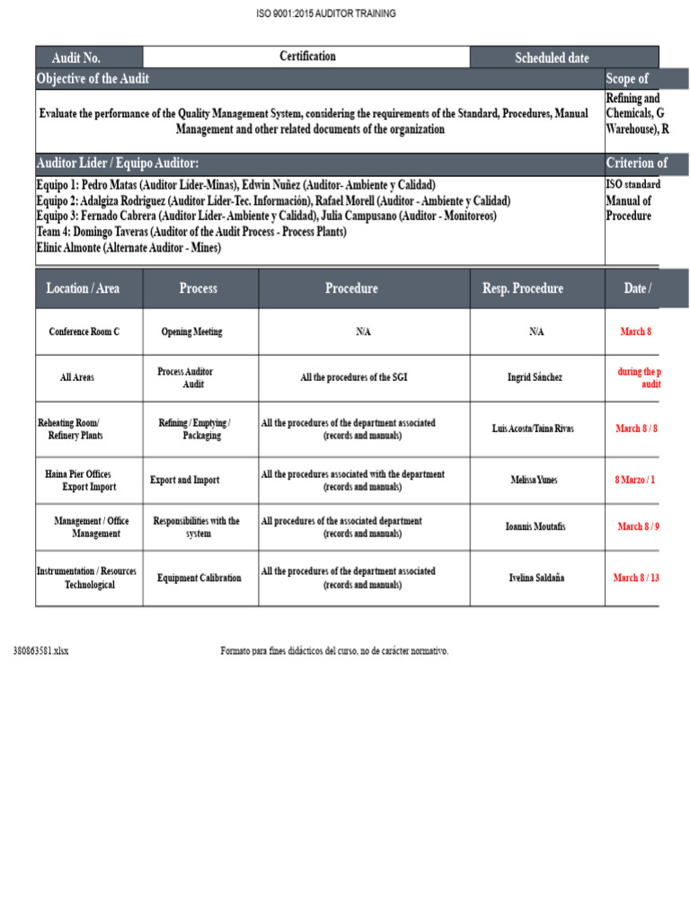 Internal Quality Audit Plan Template ISO 9001 2015 Diploma Is | PDF ...