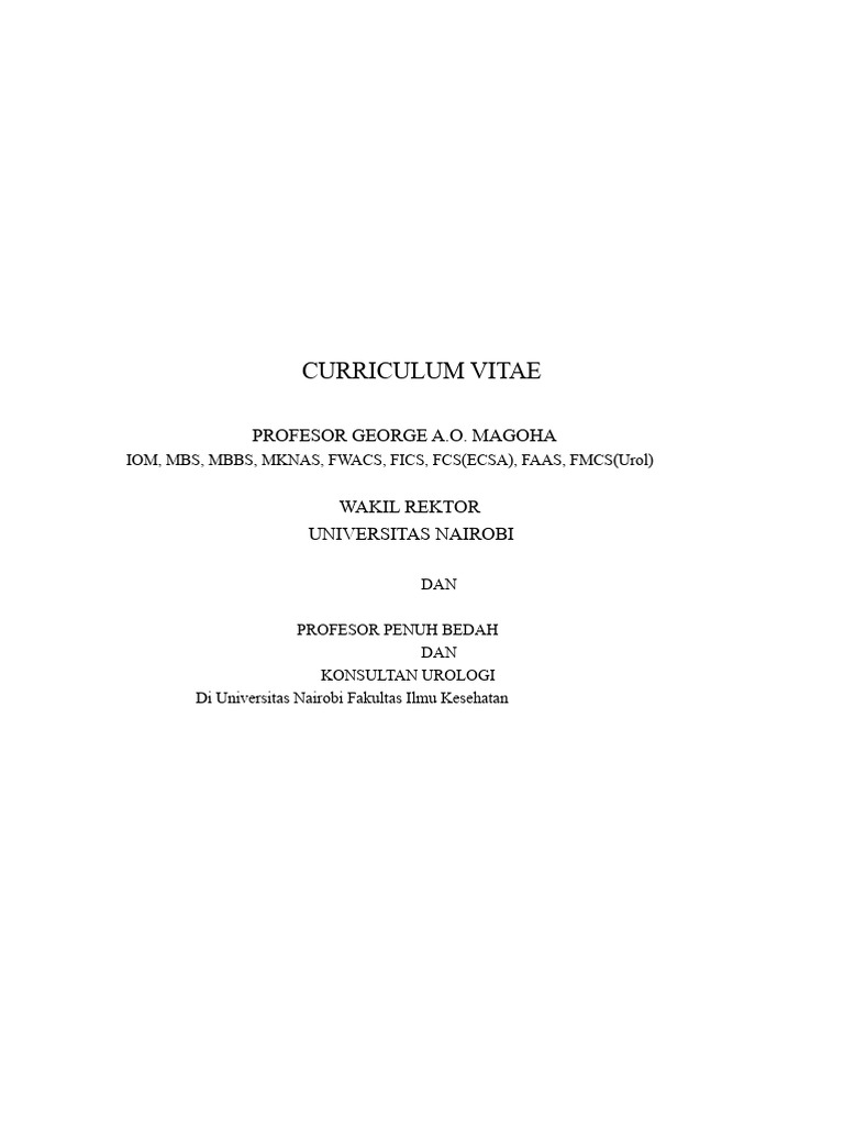 CV Profesor George A.O. Magoha | PDF