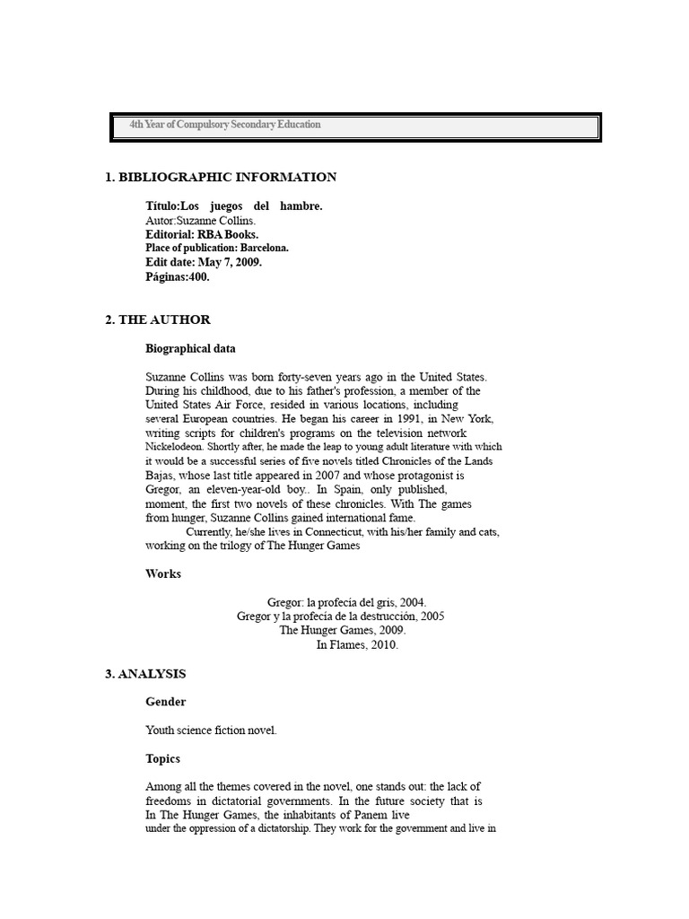 Literary-Historical Analysis. The Hunger Games | PDF | The Hunger Games