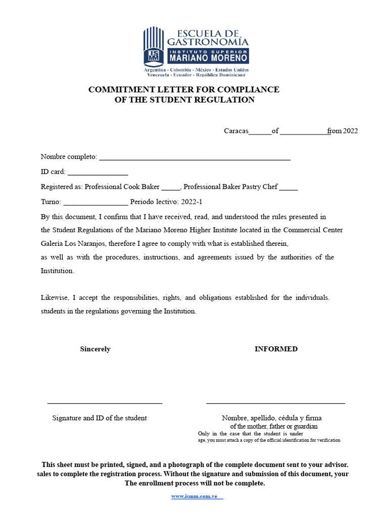 Commitment Letter For Compliance With Regulations | PDF