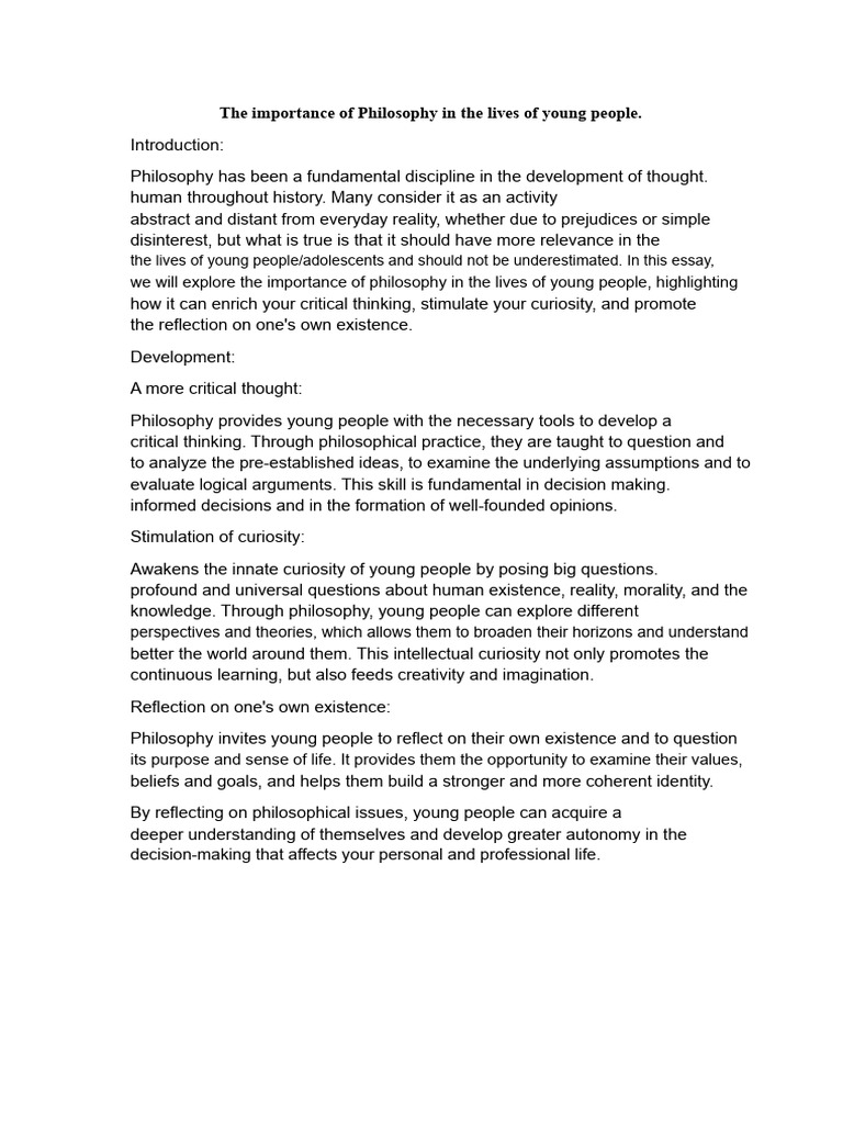 The Importance of Philosophy in The Lives of Young People | PDF ...