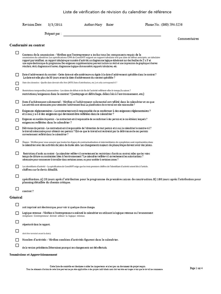 Vérification du calendrier de référence ConnDOT | PDF | Planification