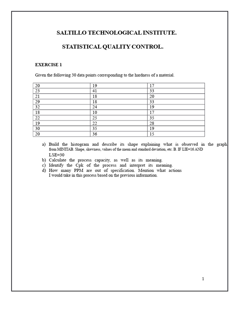 Statistical Quality Control Exercises | PDF | Standard Deviation ...