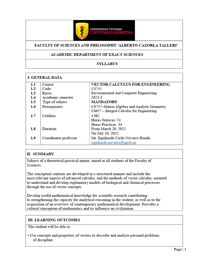 C0741.Vector Calculus For Engineering.2023-1 (V. 03) | PDF | Derivative | Vector Space