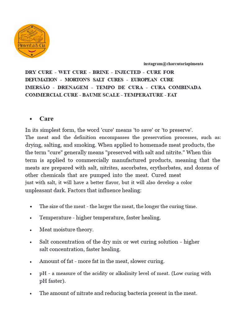 Dry Cure Wet Cure Brine Injected Cure For Smoking | PDF | Curing (Food ...