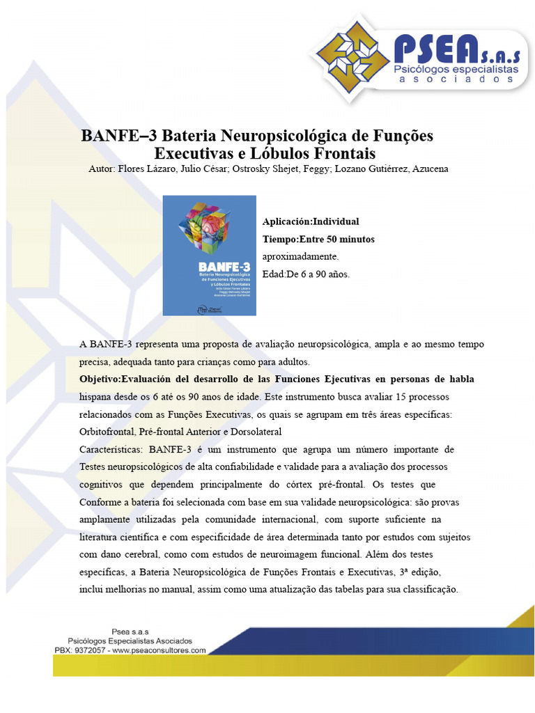 BANFE-3: Avaliação de Funções Executivas | PDF