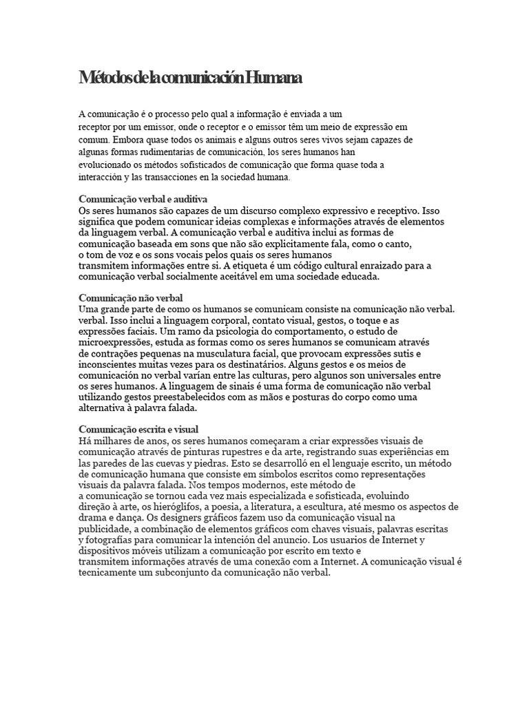 Métodos de Comunicação Humana | PDF | Comunicação | Comunicação não verbal