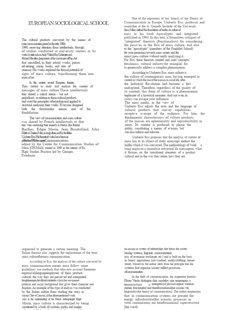 European Sociological School | PDF | Sociology | Communication