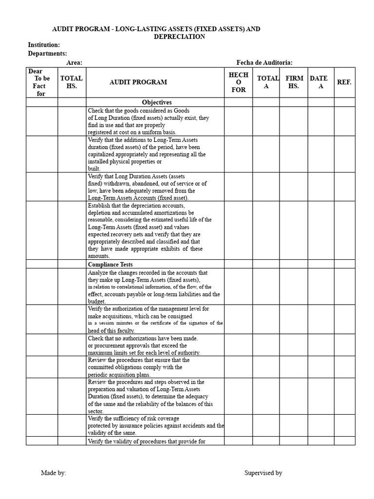 Fixed Assets Audit Program Guide | PDF | Audit | Depreciation