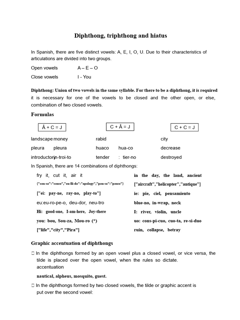 Diphthong, Triphthong, and Hiatus | PDF | Vowel | Stress (Linguistics)