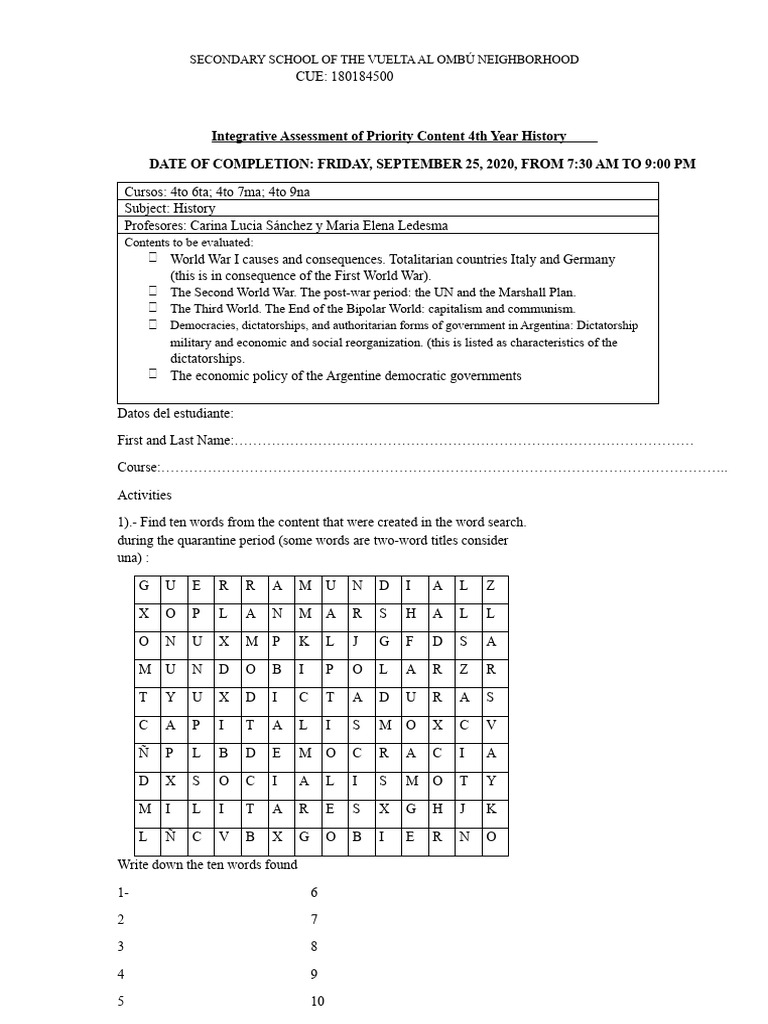 ESVO 4th Year History Activities Evaluation September | PDF ...