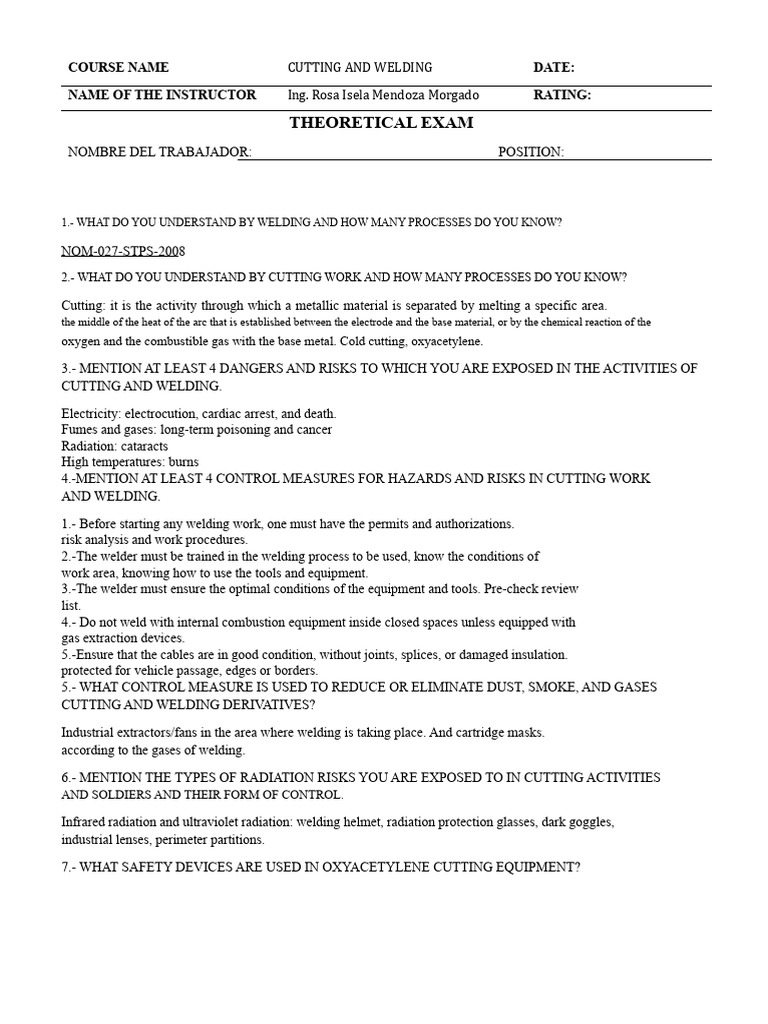 Cutting and Welding Safety Exam Guide | PDF | Welding | Construction