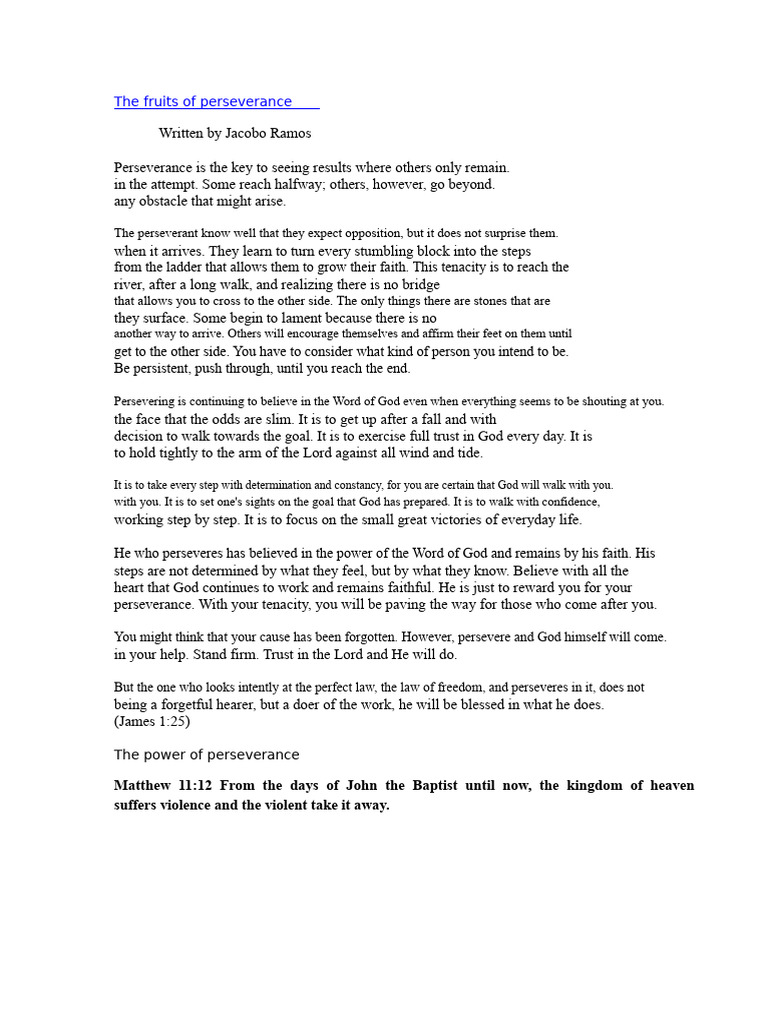 The Fruits of Perseverance | PDF | Jesus | Religious Belief And Doctrine