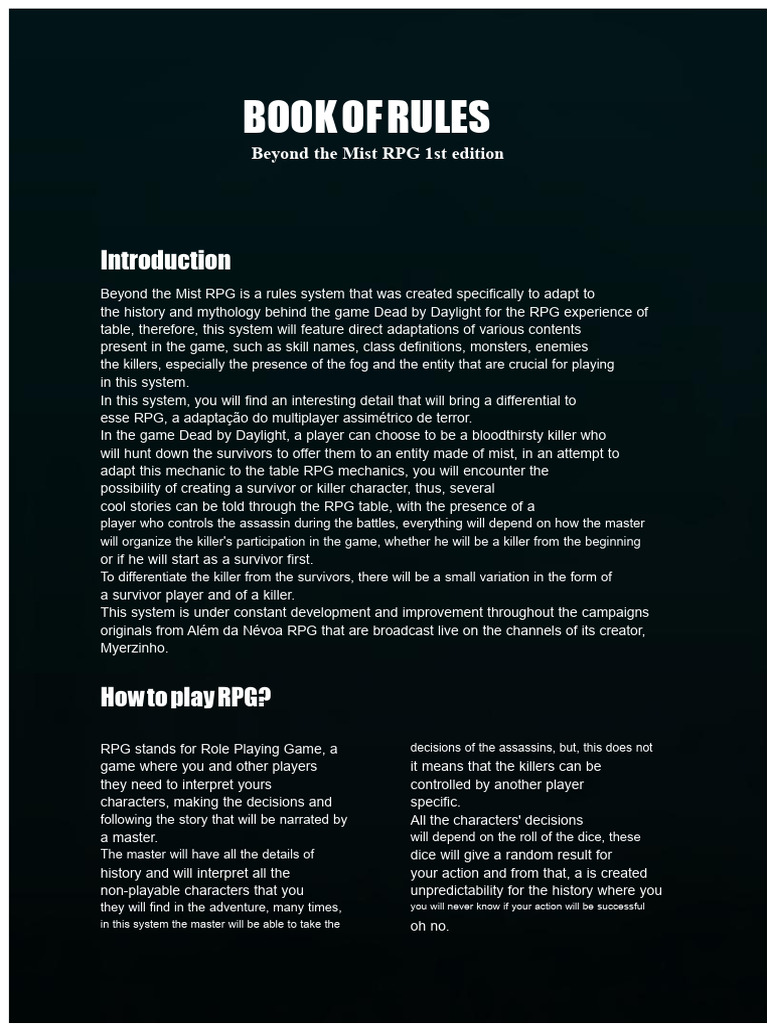 Beyond the Mist RPG Rules Guide | PDF | Role Playing Games