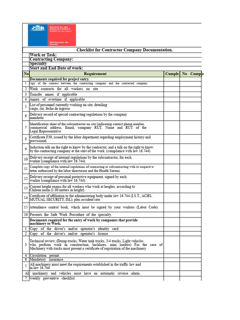 Contractors Documents Checklist 1 | PDF | Employment | Occupational ...