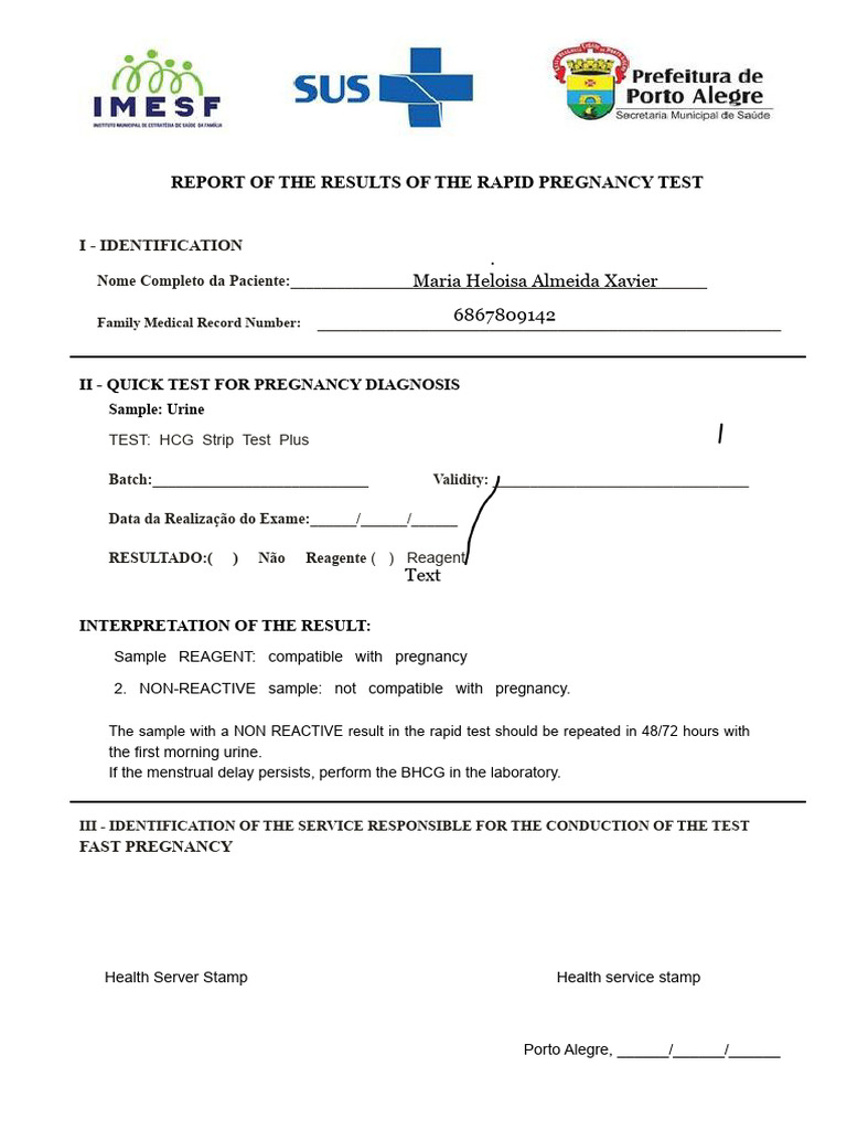 Rapid Pregnancy Test Result Report 2 | PDF