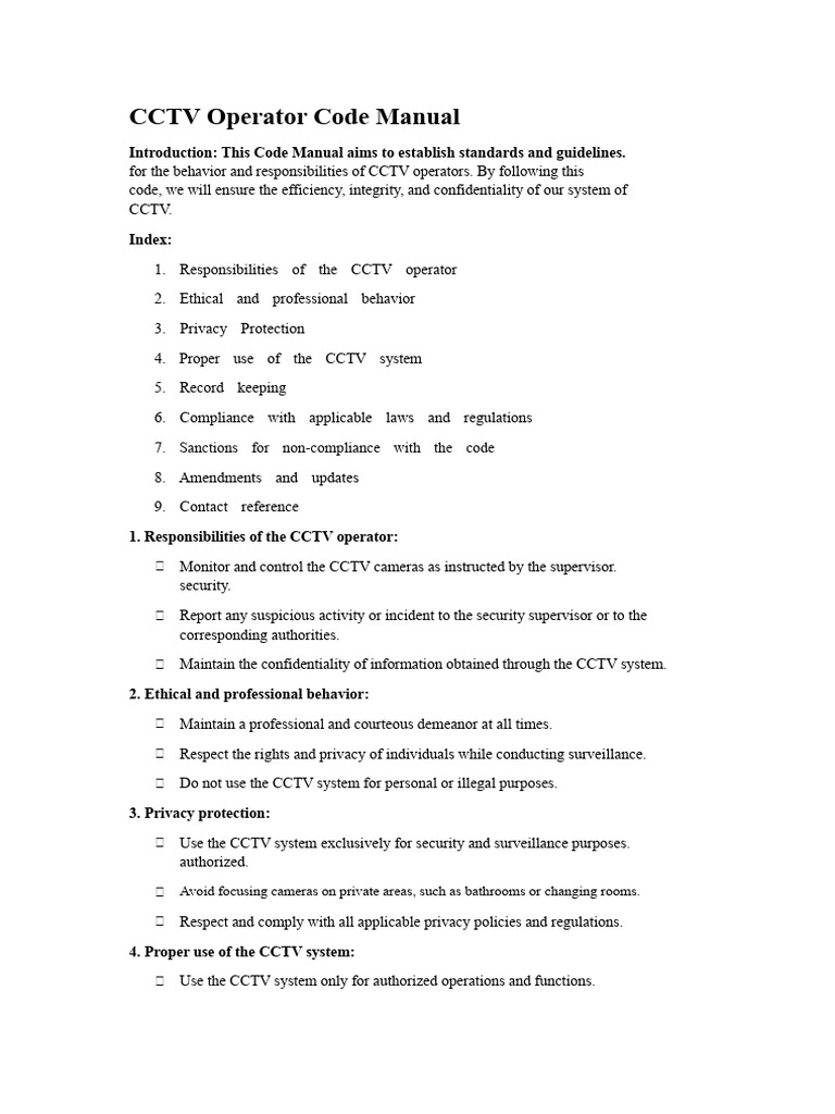 CCTV Operator Code Manual | PDF | Closed Circuit Television | Regulatory Compliance