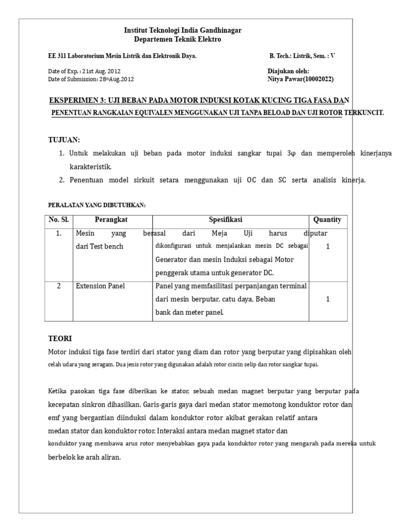 Uji Beban Motor Induksi Tiga Fasa | PDF