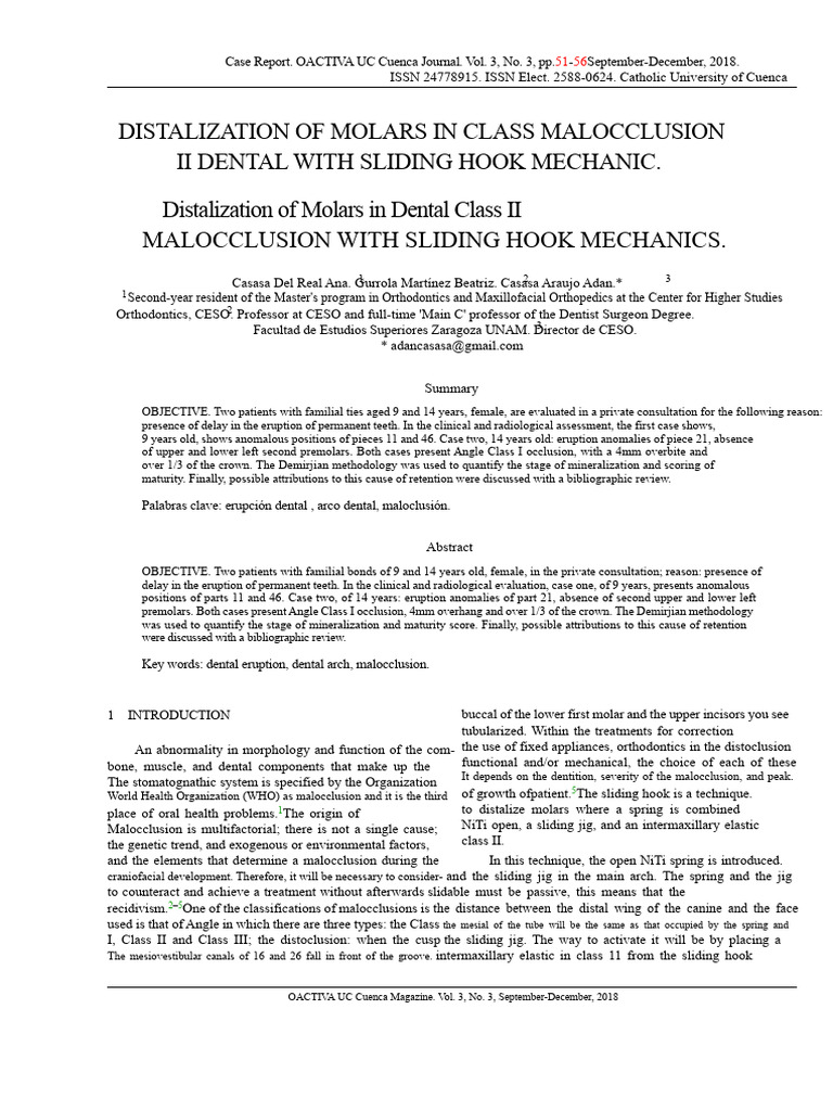 Distalization of Molars in Class II Malocclusion | PDF | Dentistry ...