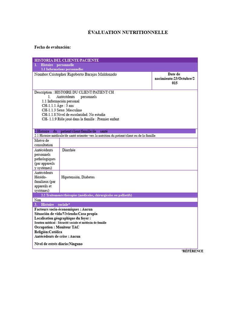 Évaluation nutritionnelle de Cristopher Barajas | PDF | Diététicien ...