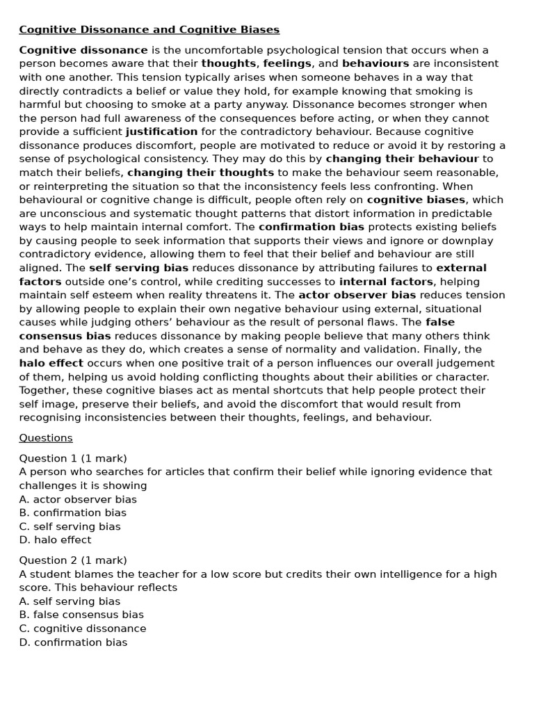 Understanding Cognitive Dissonance & Biases | PDF | Bias ...