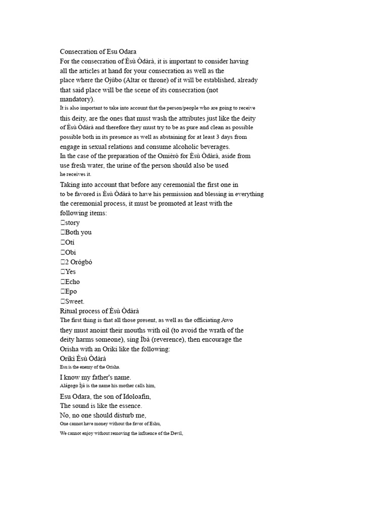 Consecration Ritual for Esu Odara | PDF | Religious Belief And Doctrine
