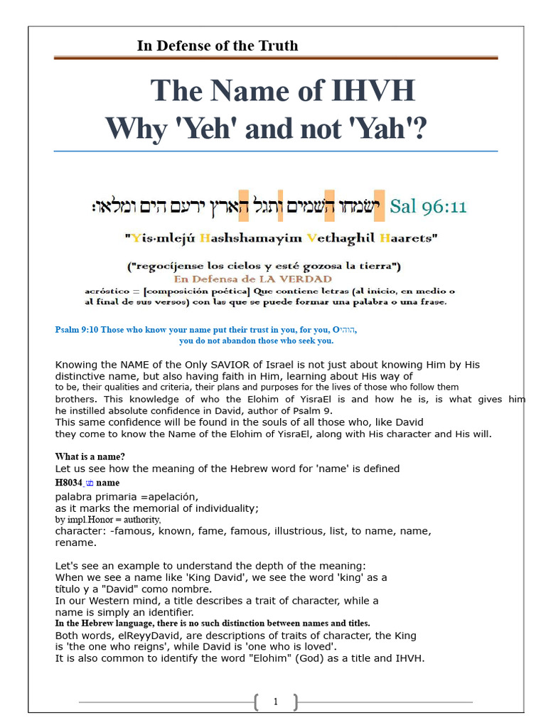 The Name of IHVH - Why Yeh and Not Yah | PDF | Tetragrammaton | Jehovah