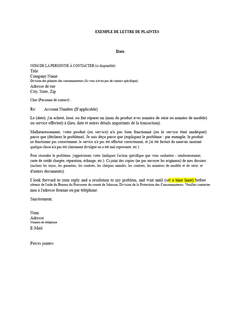 Modèle de lettre de plainte efficace | PDF
