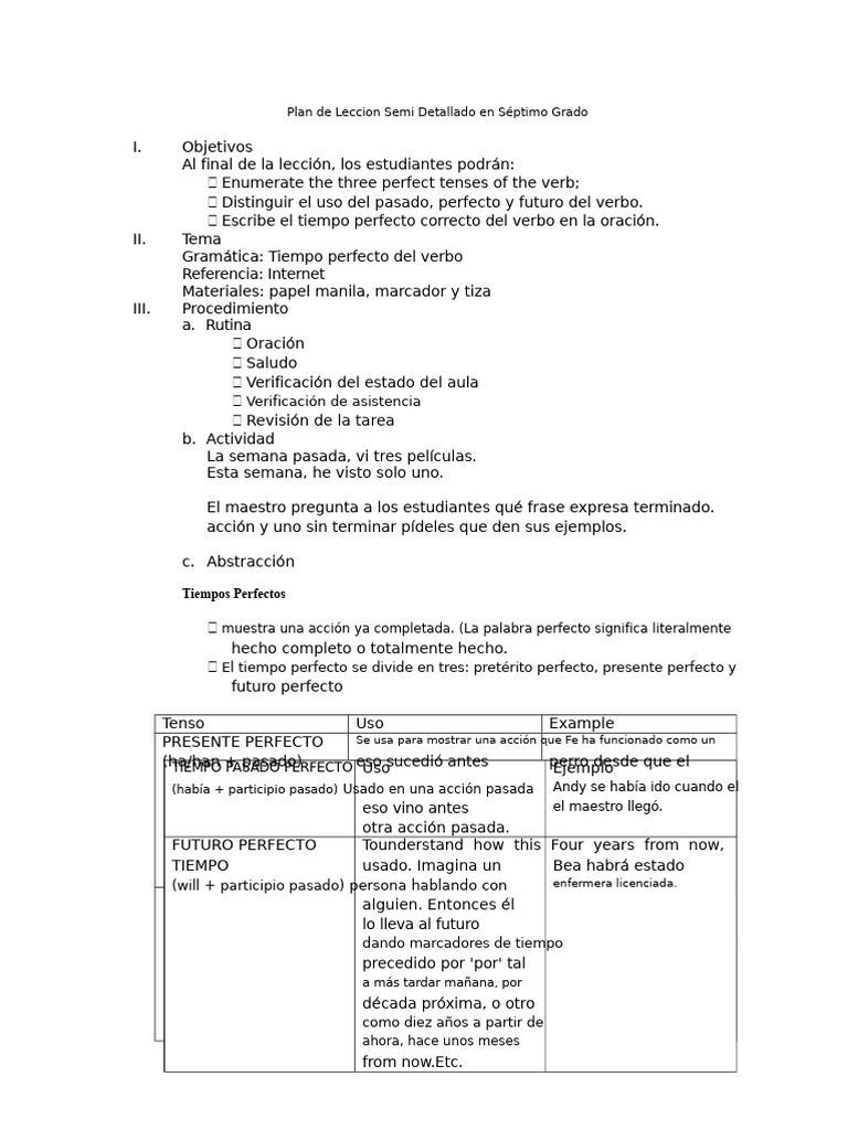 LP para El Tiempo Perfecto | PDF | Verbo | Sintaxis