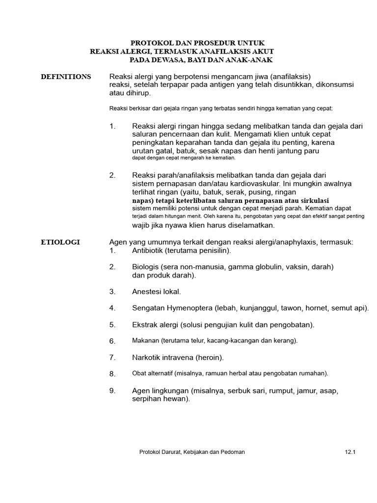 Protokol Penanganan Anafilaksis Alergi | PDF