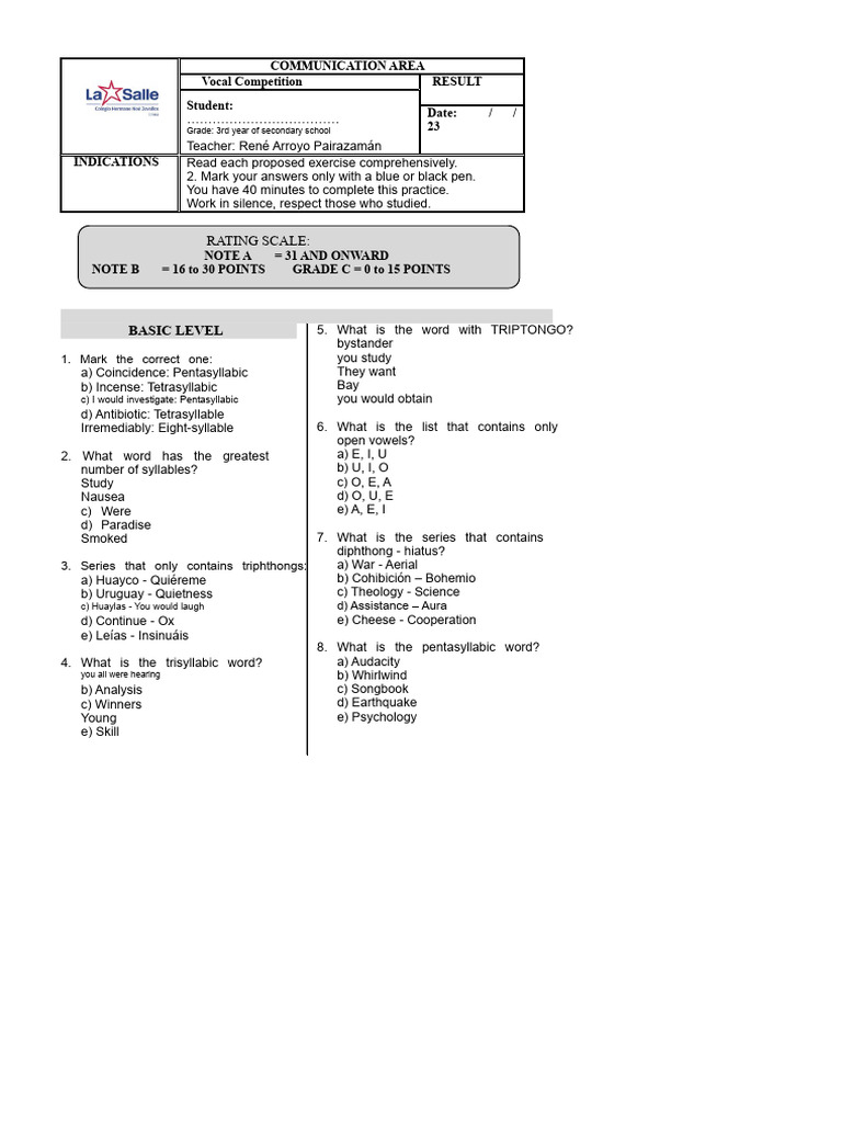 3rd Year - Topic 03 - Vowel Concurrence - Graded Practice | PDF | Vowel ...