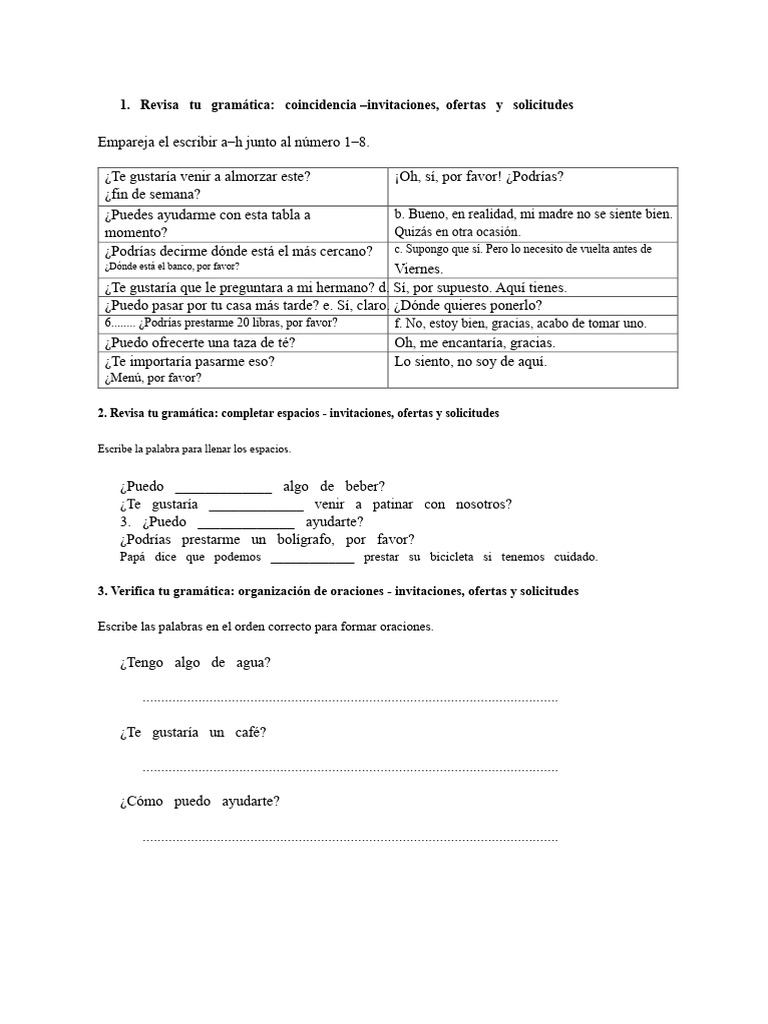 Gramática: Invitaciones y Solicitudes | PDF
