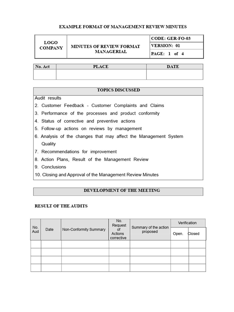 Management Review Minutes Template | PDF | Chess Openings | Chess