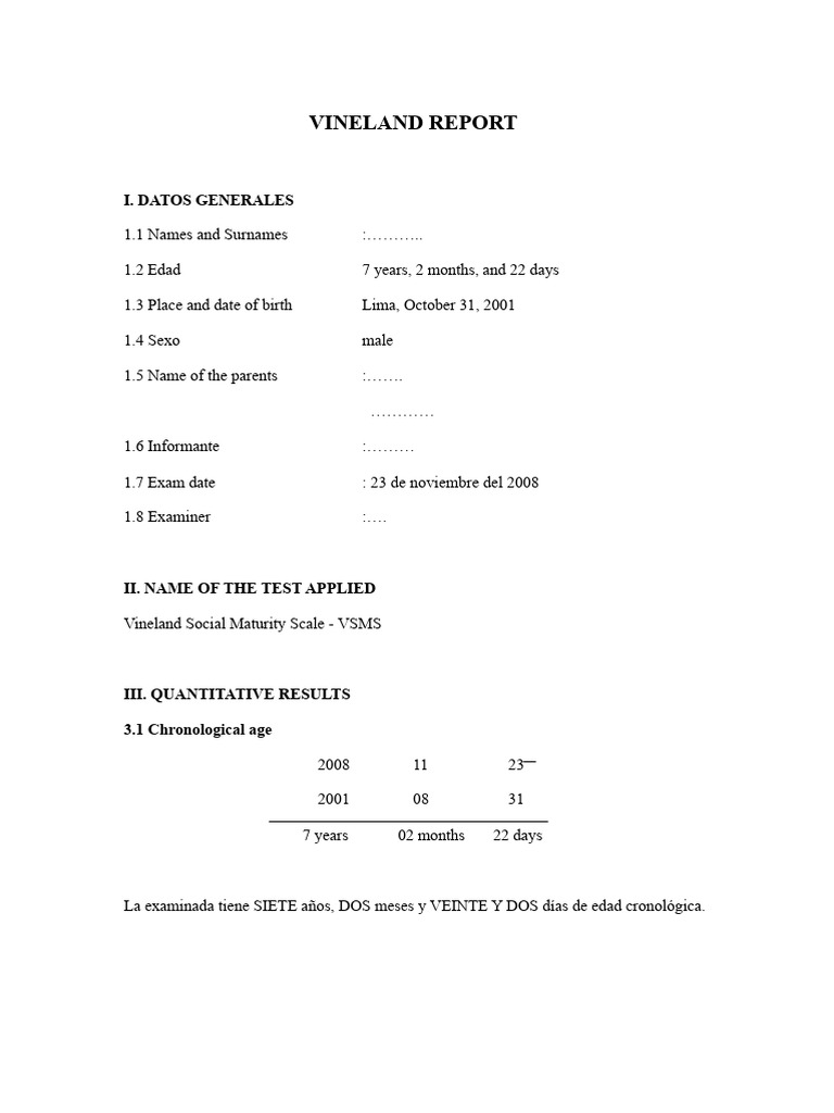 Vineland Report | PDF
