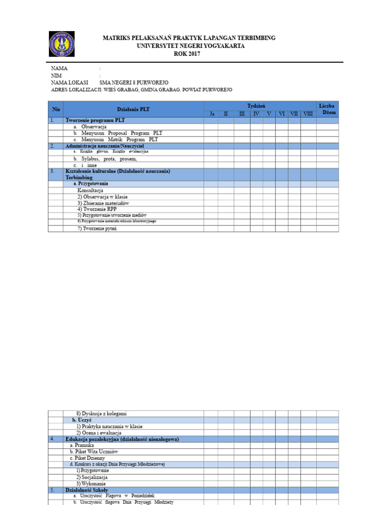 Matriks Program Pracy PPL (Naprawiony) | PDF