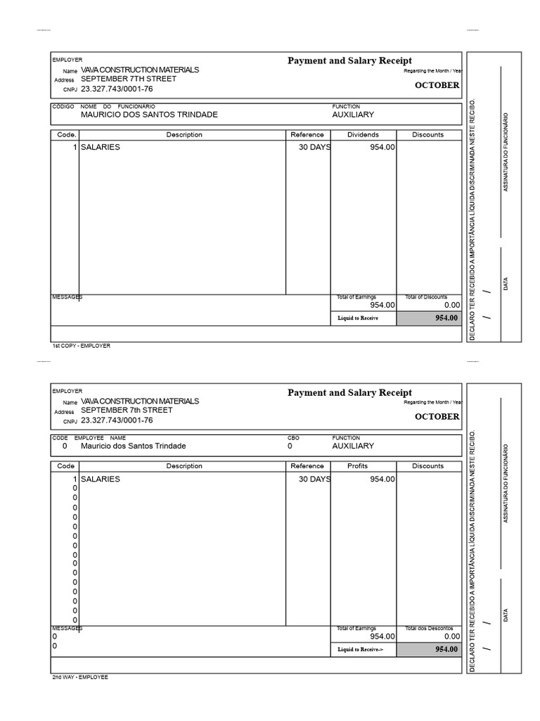 October Salary Receipt for Employee | PDF
