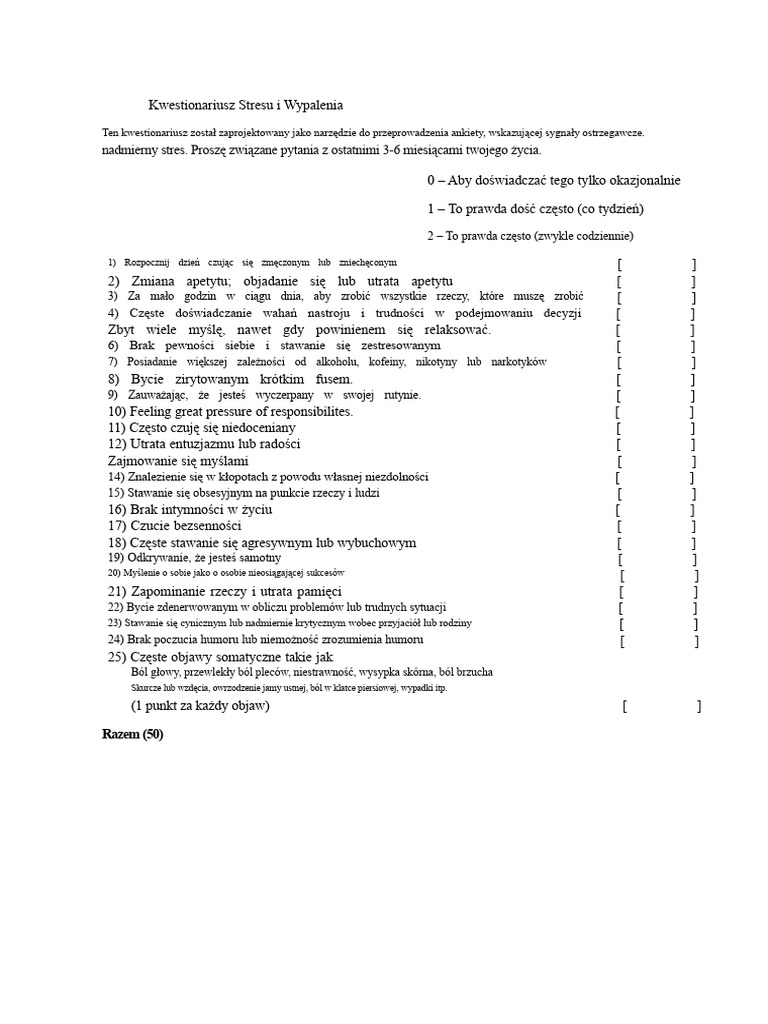 Kwestionariusz Stresu I Wypalenia Zawodowego Gug | PDF