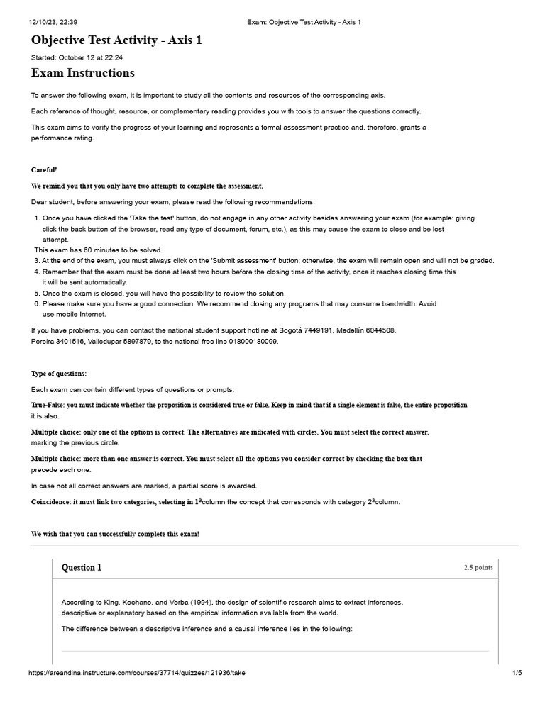 Objective Test Activity - Axis 1 Exam | PDF | Knowledge | Causality