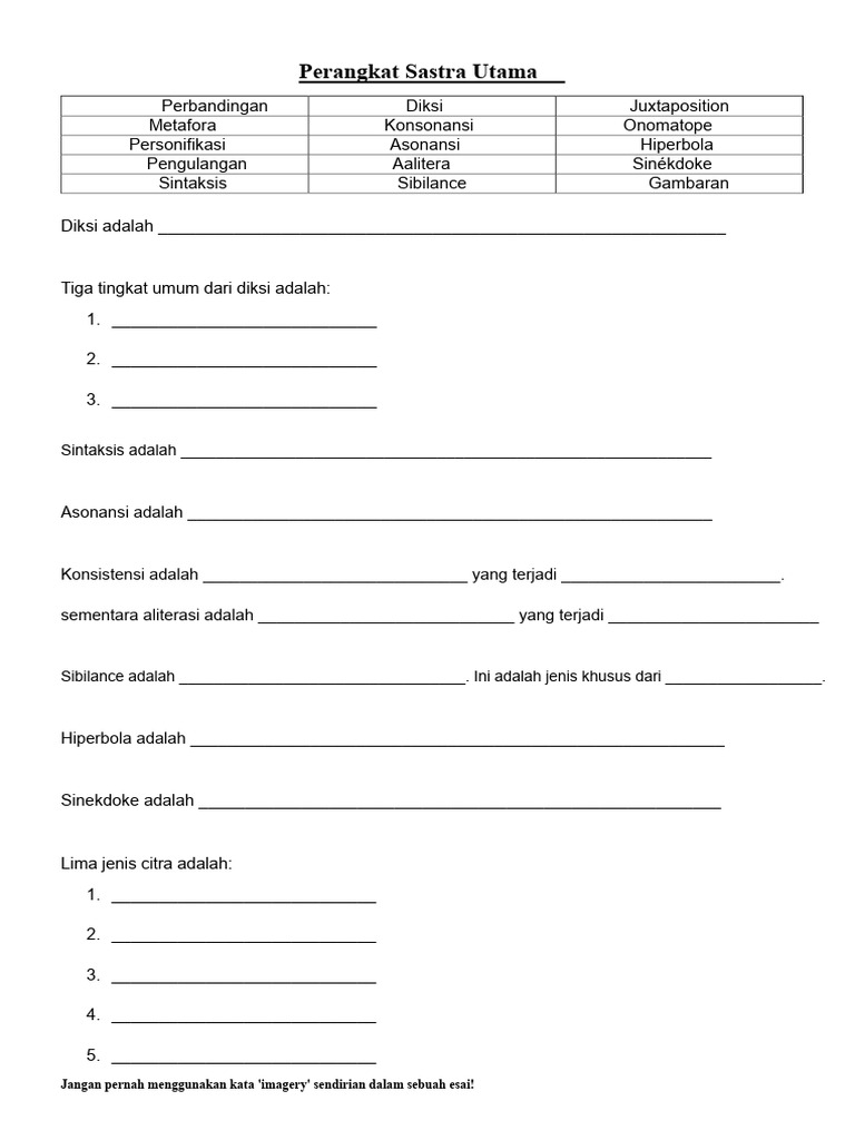 Lembar Kerja Alat Sastra | PDF